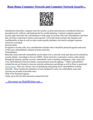 Basic Home Computer Network And Computer Network Security... | PDF