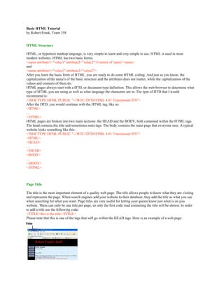 Basic html tutorial for developing a website by za3mi | PDF