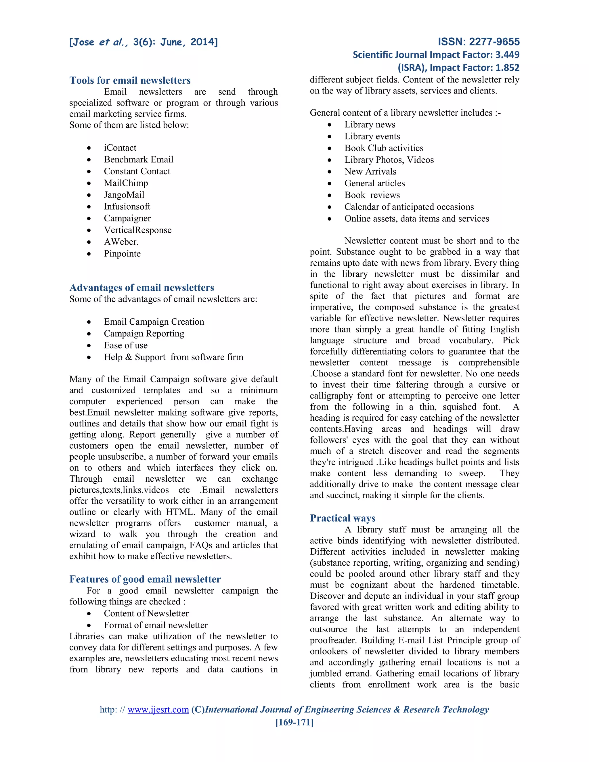 Basic ideas of making email library newsletters | PDF