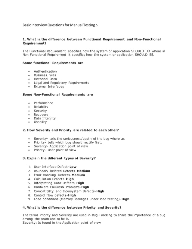 Basic interview questions for manual testing | DOCX