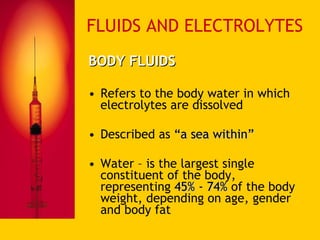 Basic Intravenous Therapy 3: Fluids And Electrolytes, Balance and ...