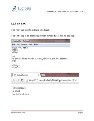 Basic introduction to html and php tags | PDF