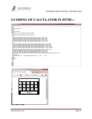 Basic introduction to html and php tags | PDF