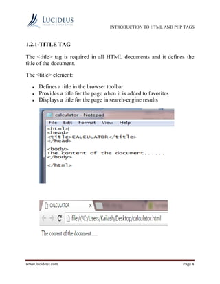 Basic introduction to html and php tags | PDF