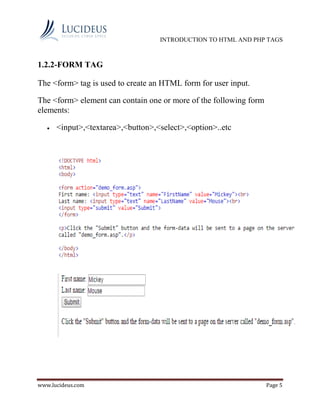 Basic introduction to html and php tags | PDF