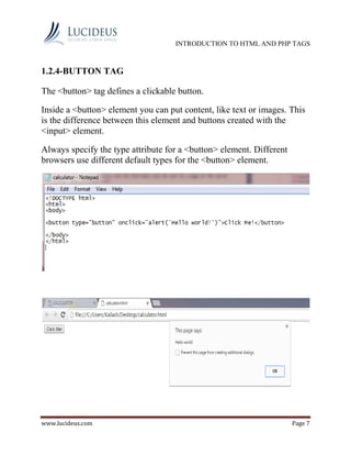 Basic introduction to html and php tags | PDF