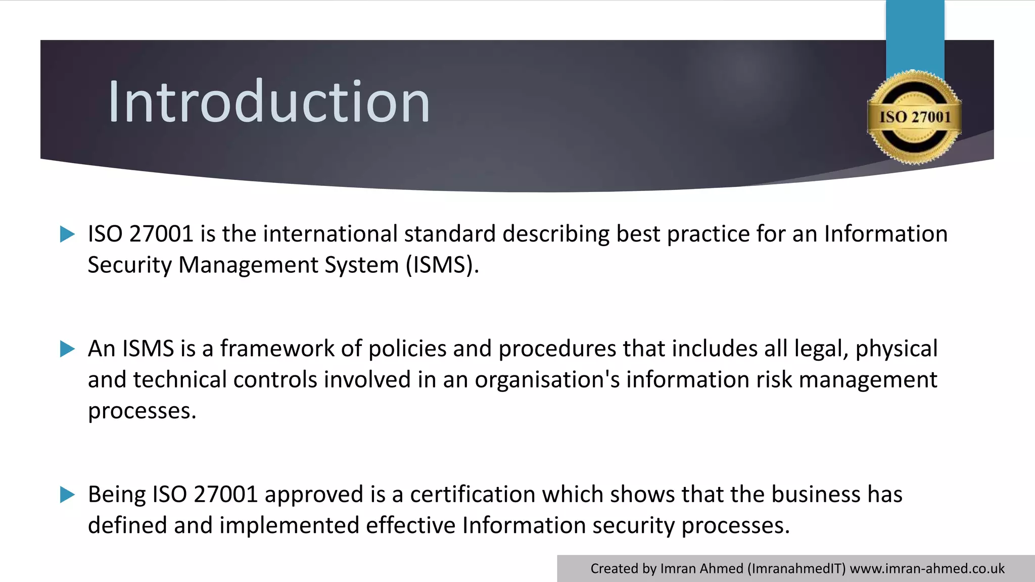Basic introduction to iso27001 | PPTX