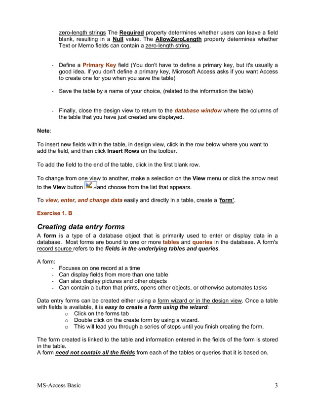 Basic introduction to ms access | PDF