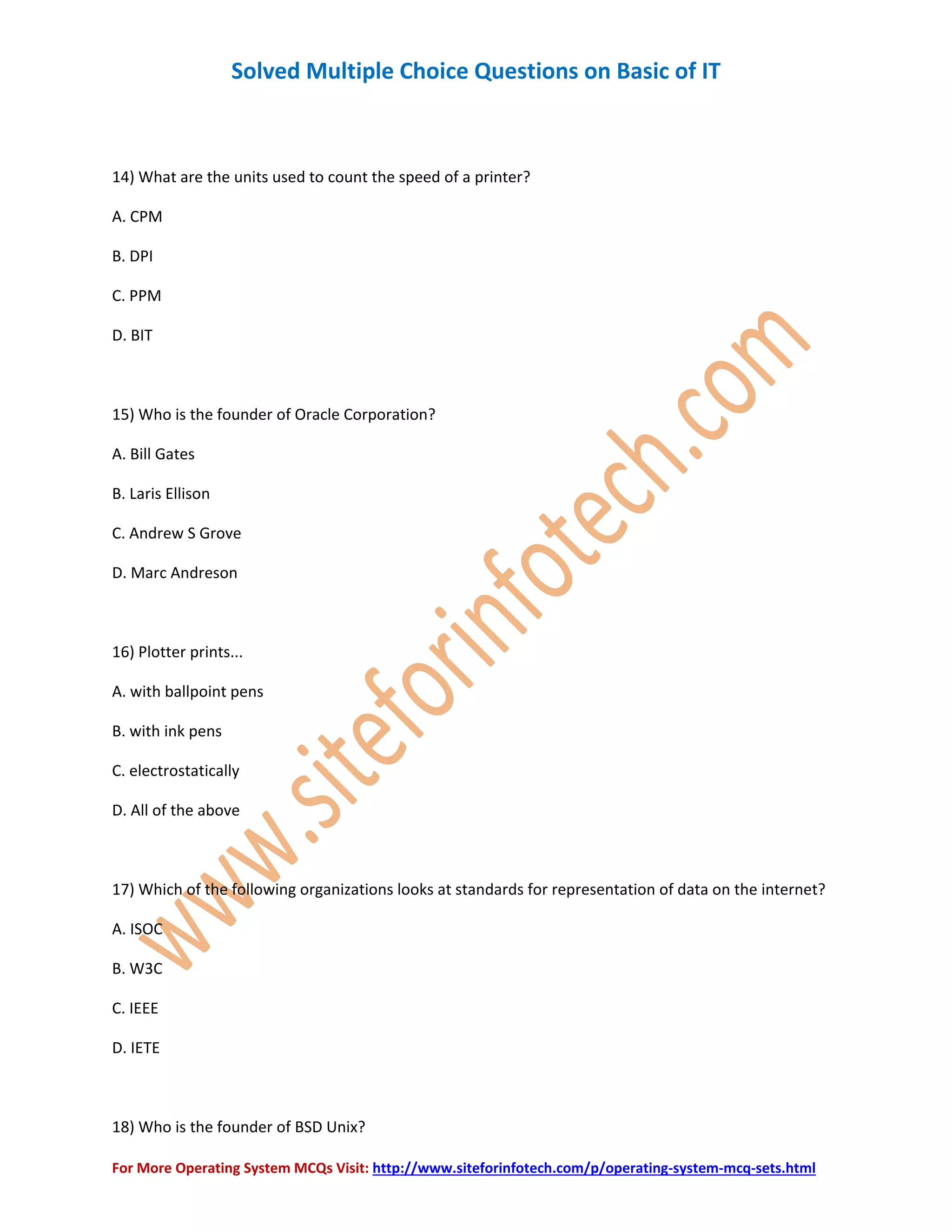 Basic IT Multiple Choice Questions | PDF
