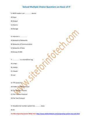 Basic IT Multiple Choice Questions | PDF