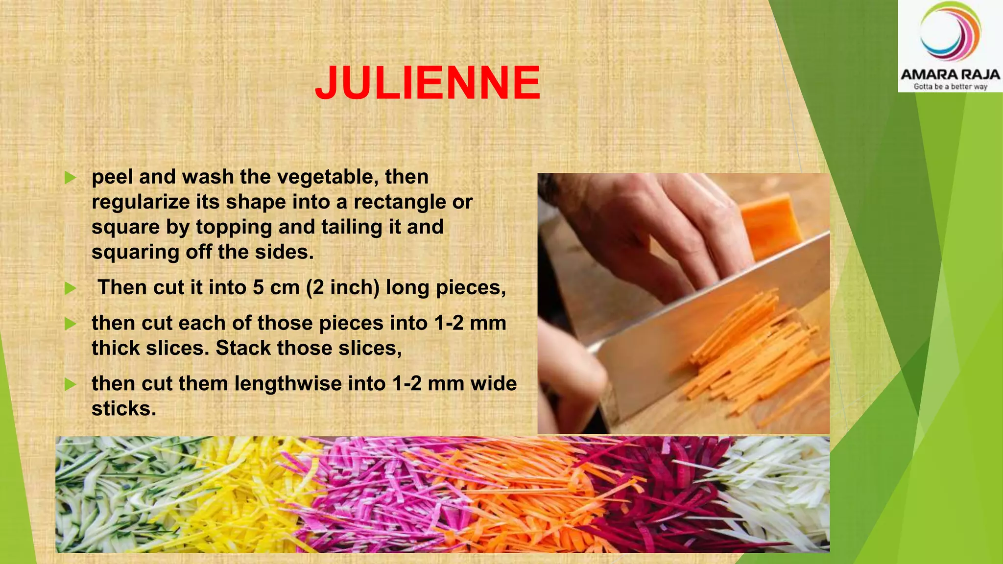 Basic knife skills and different types of vegetable cutting | PPTX