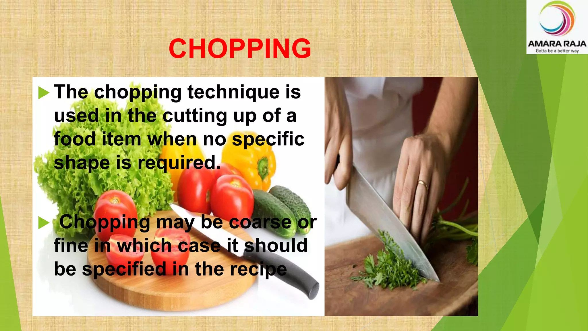 Basic knife skills and different types of vegetable cutting | PPTX