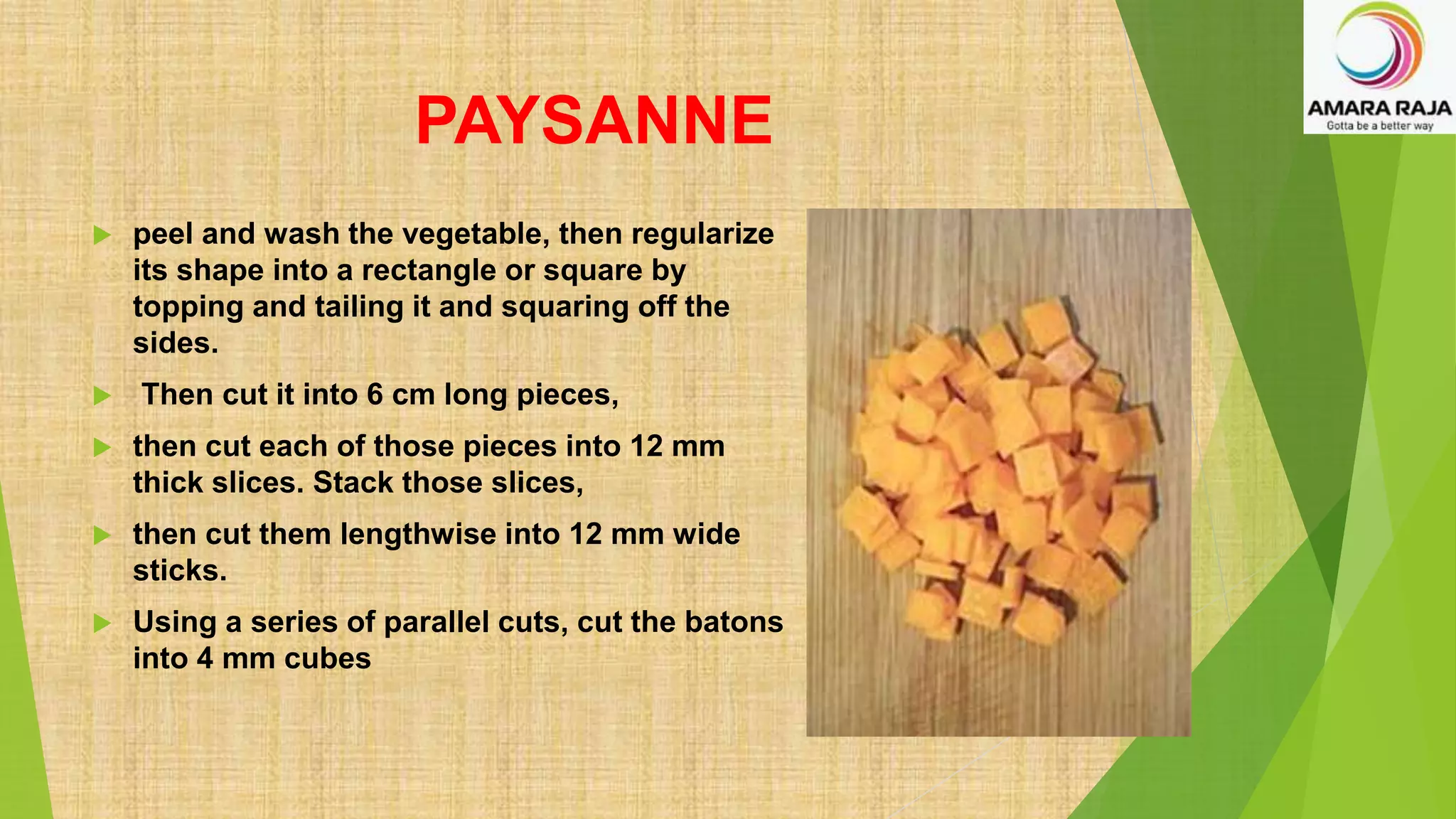 Basic knife skills and different types of vegetable cutting | PPTX