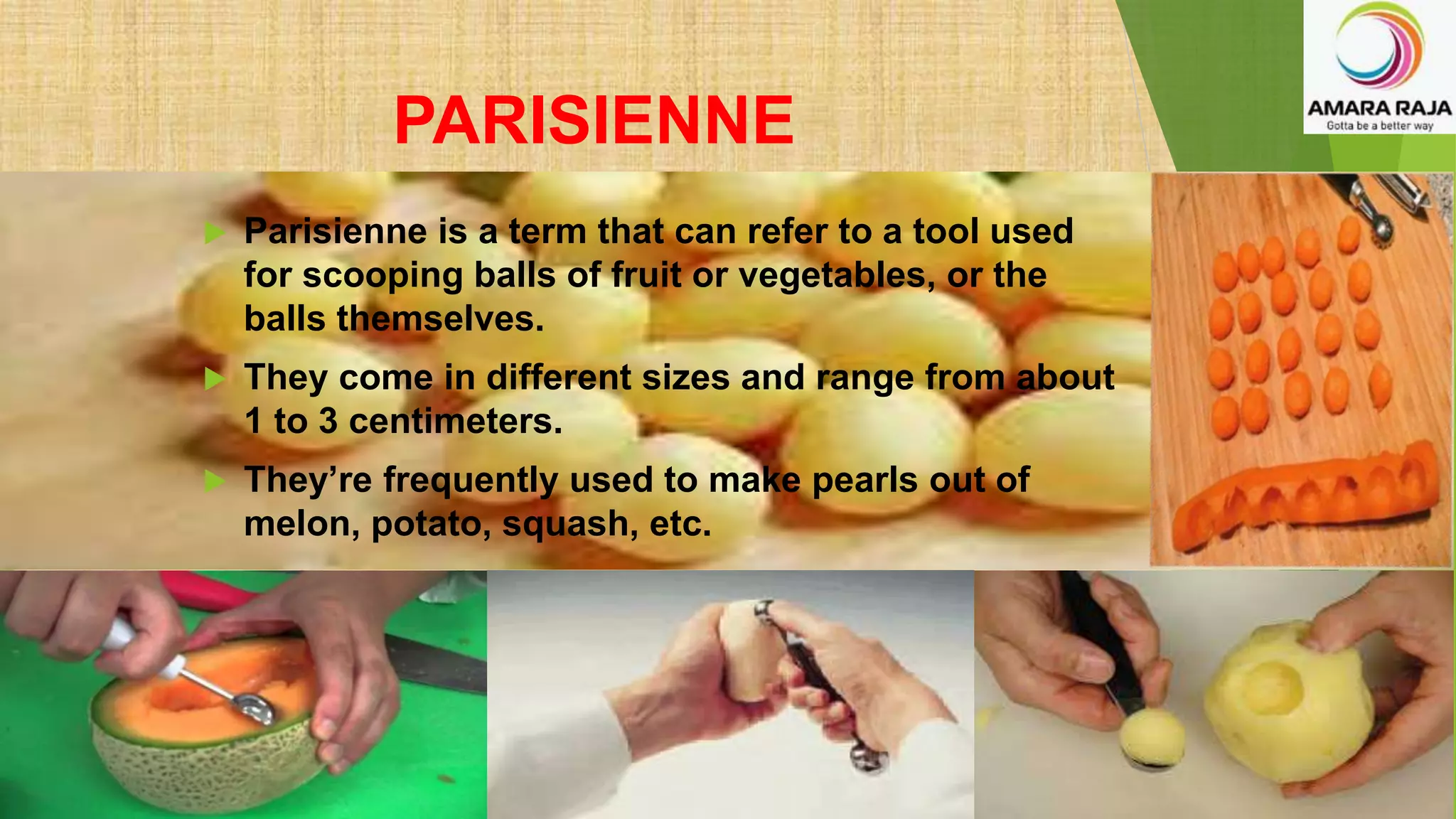 Basic knife skills and different types of vegetable cutting | PPTX