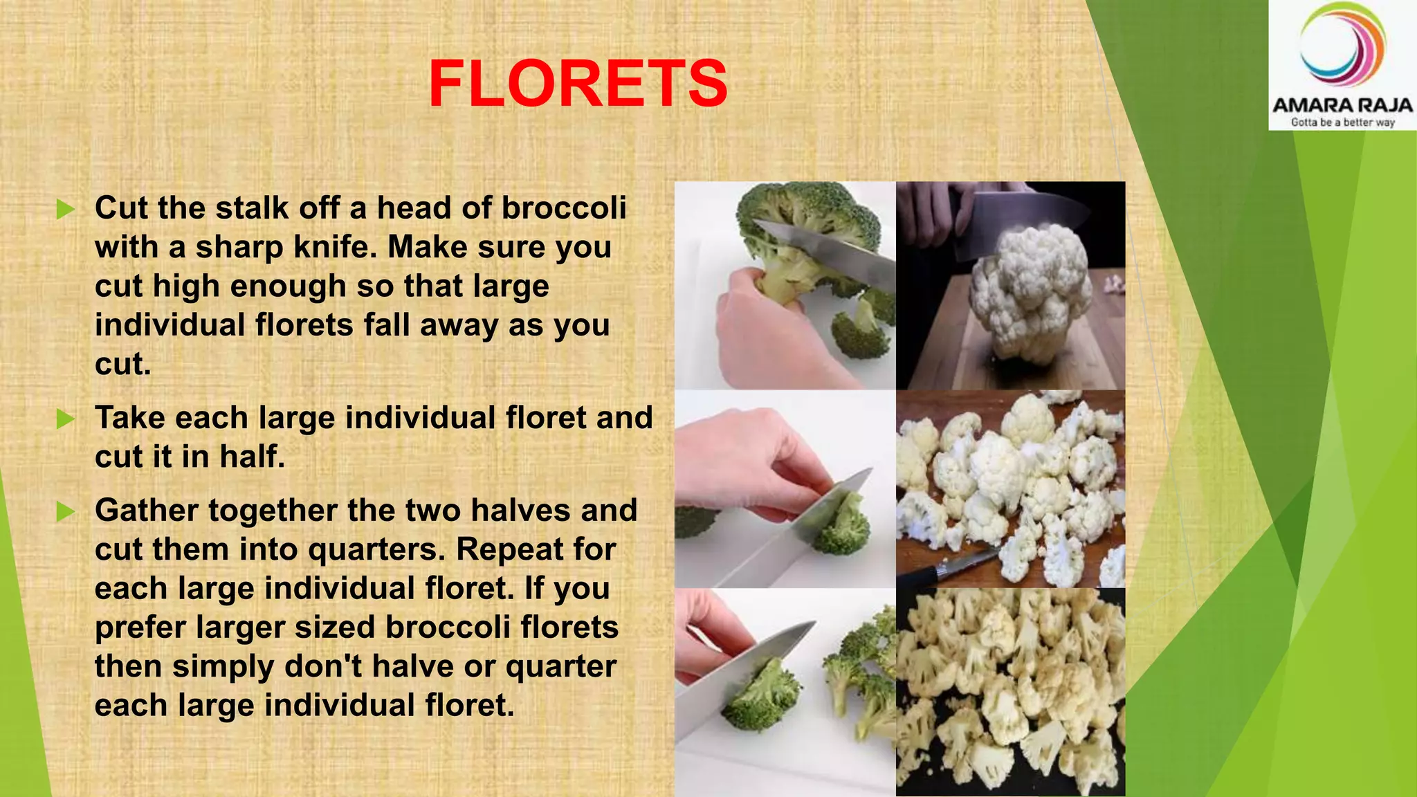 Basic knife skills and different types of vegetable cutting | PPTX
