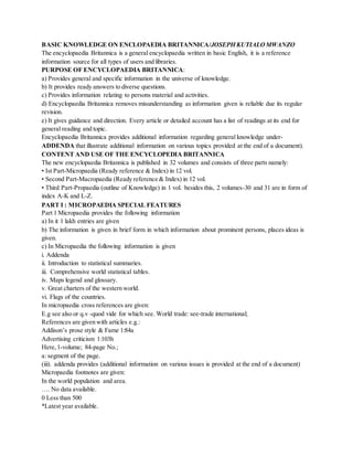 Basic knowledge on enclopaedia britannica | DOCX