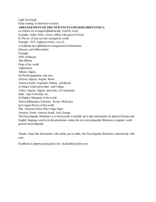 Basic knowledge on enclopaedia britannica | DOCX