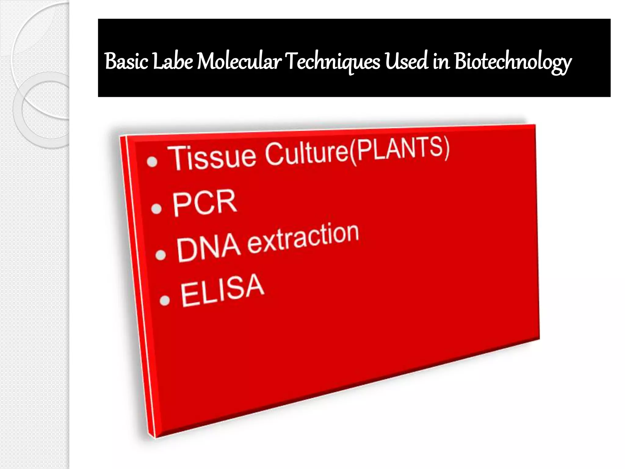 Basic labe molecular techniques used in biotechnology.....made by ...