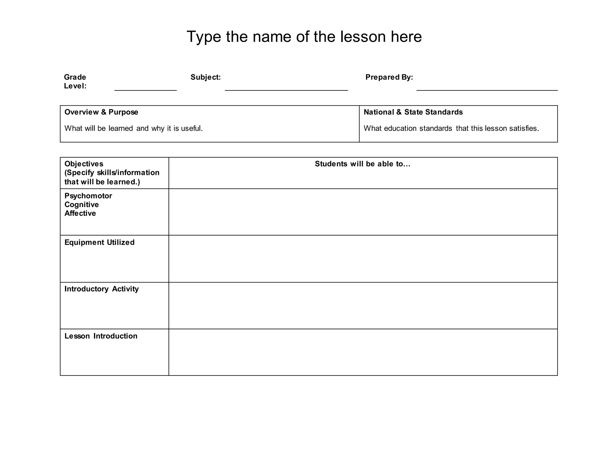 Basic lesson plan template | PPT