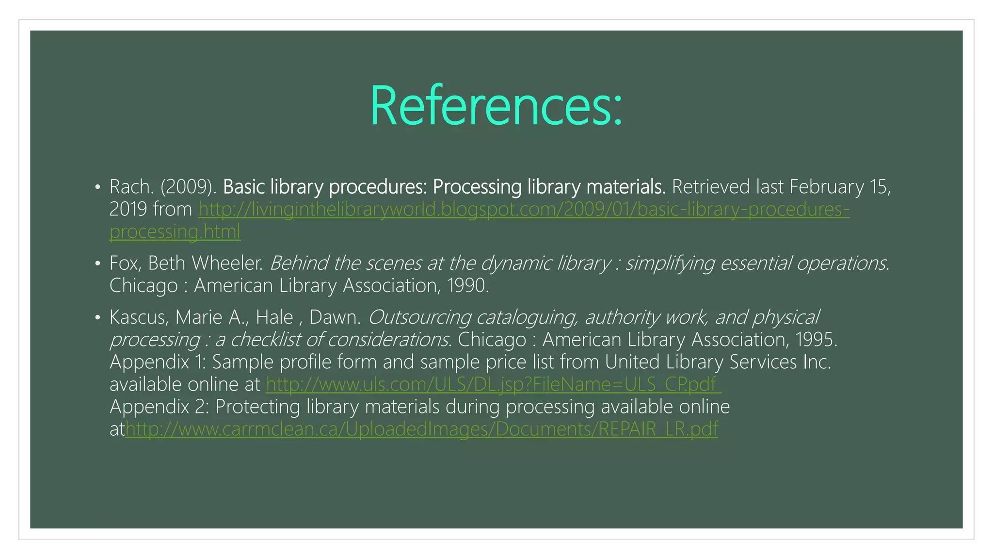 Basic Library Procedures: Processing Library Materials | PPTX