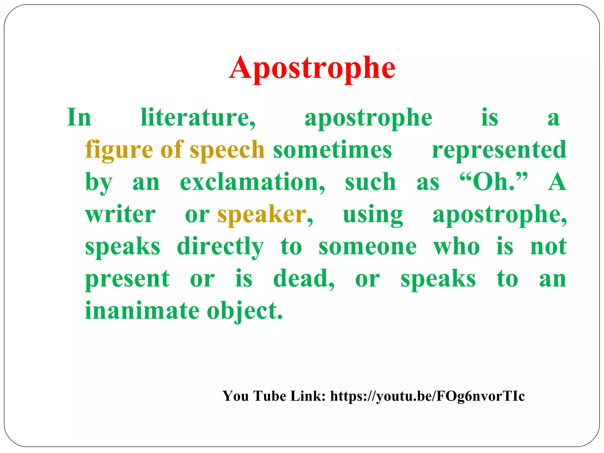 Apostrophe, Imagery, Symbolism, Denotation and Connotation | Basic ...