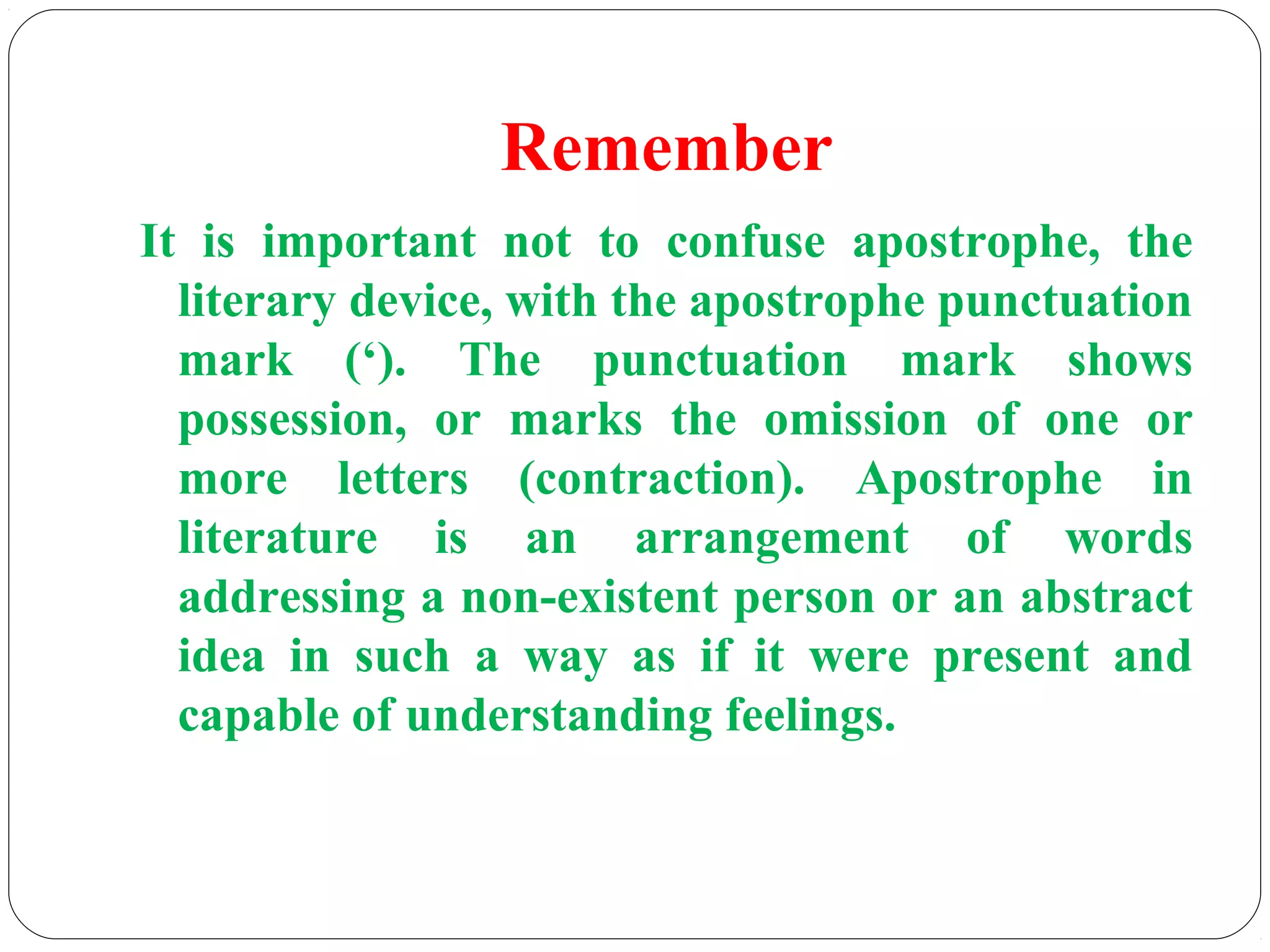 Apostrophe, Imagery, Symbolism, Denotation and Connotation | Basic ...
