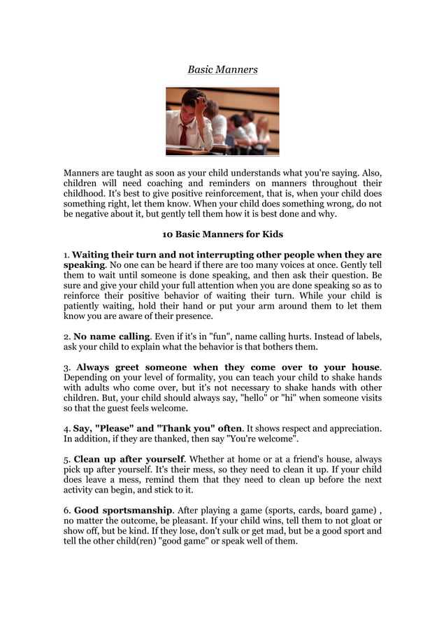Basic manners for kids | PDF