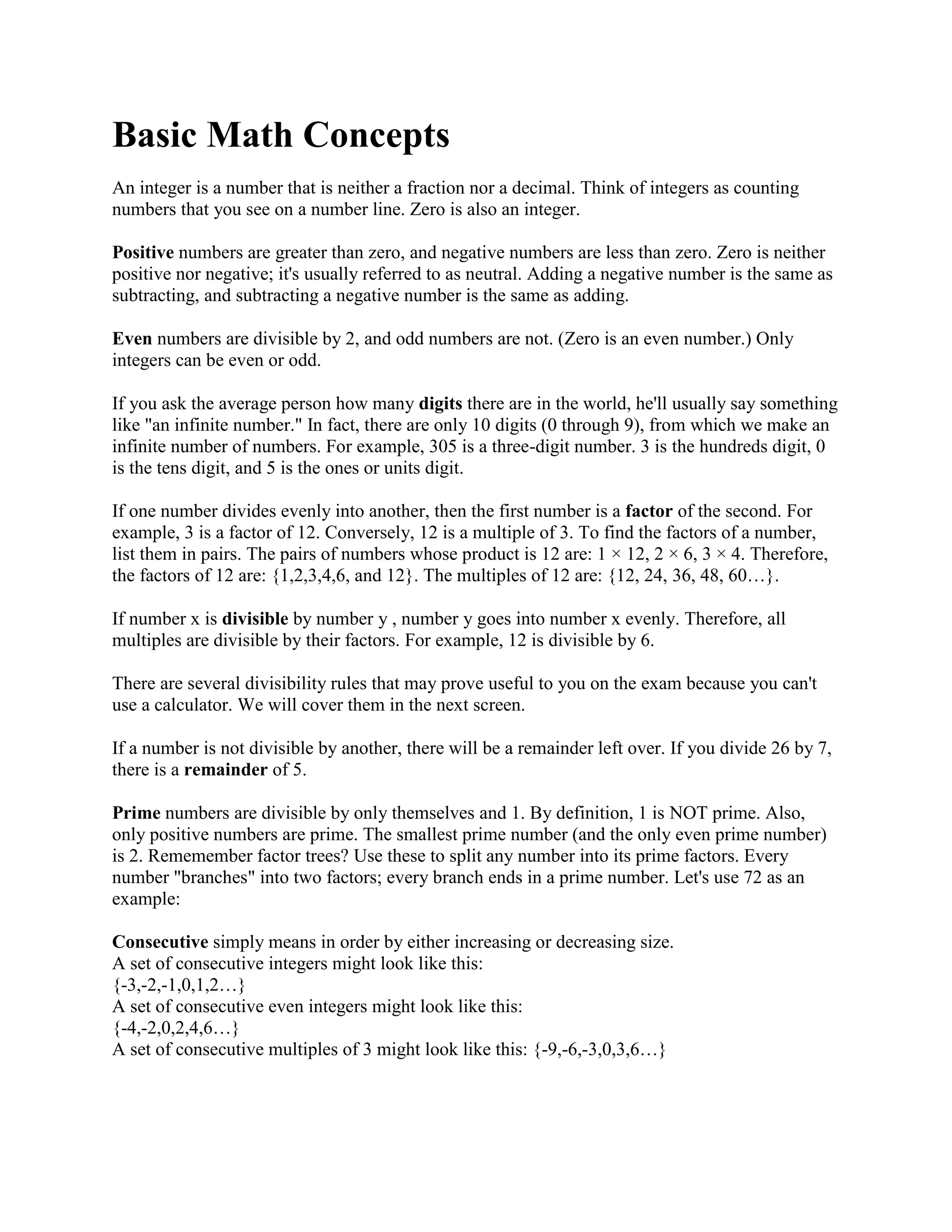 Basic math concepts | PDF