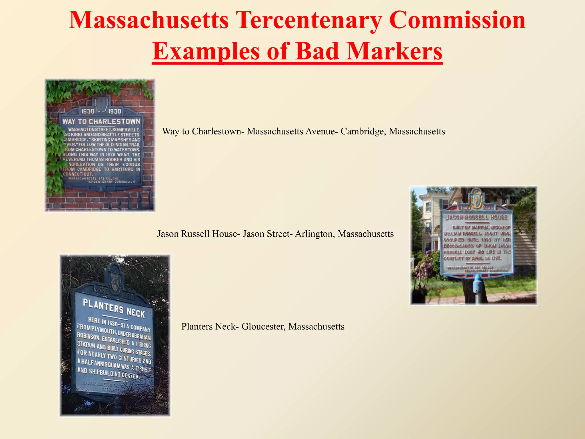 Massachusetts Bay Colony-Tercentenary Commission Markerson (december ...