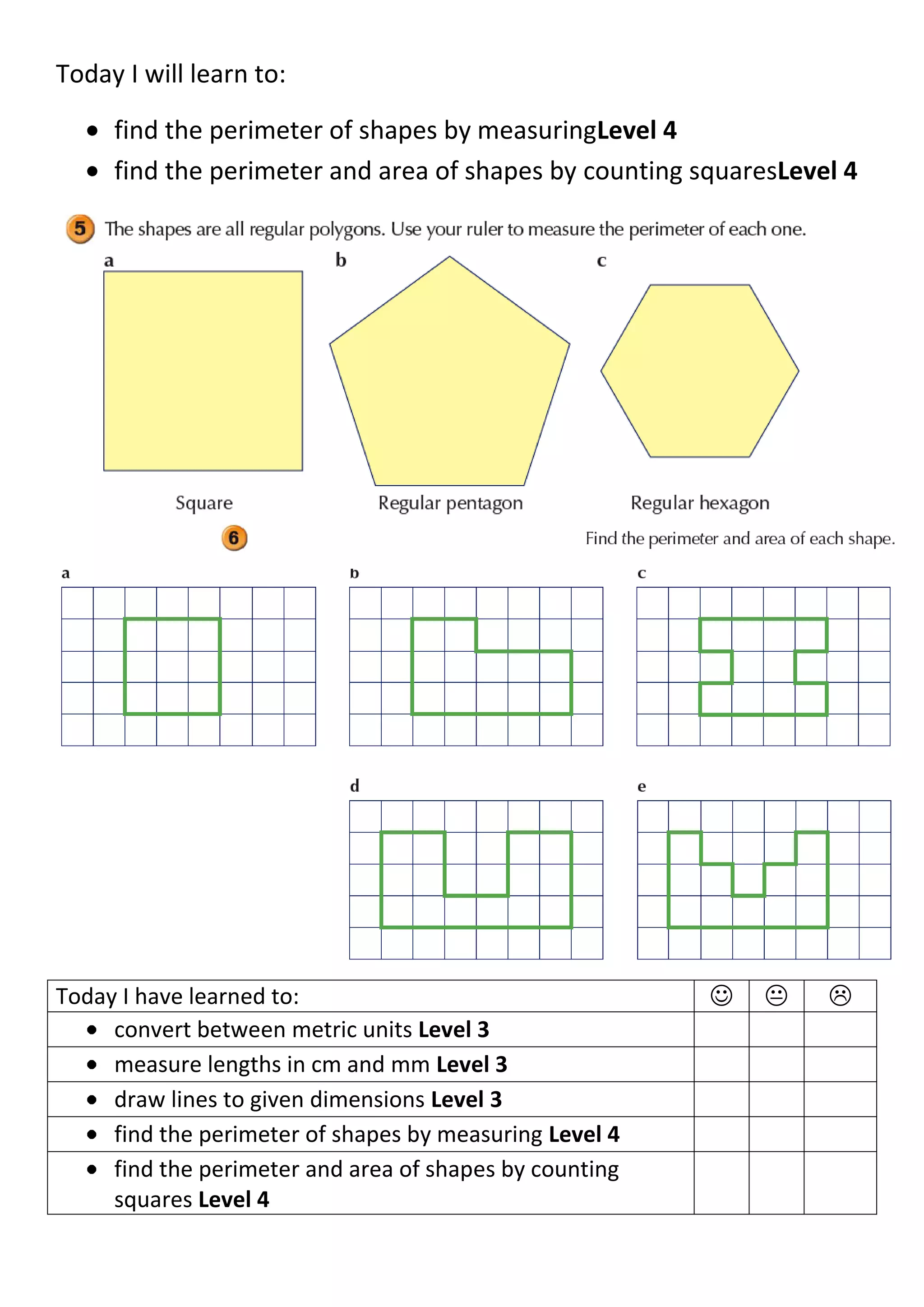 Basic measurement and area from measuring and counting squares | PDF