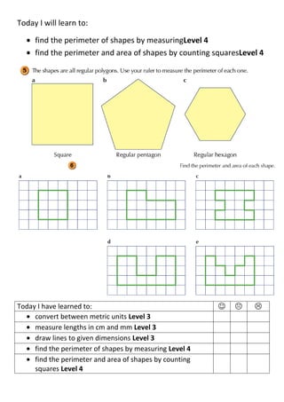 Basic measurement and area from measuring and counting squares | PDF