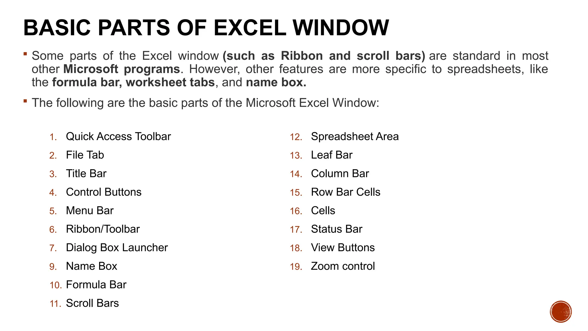 Lecture On The Basic Microsoft Excel Lectur Pptx Computing 9008