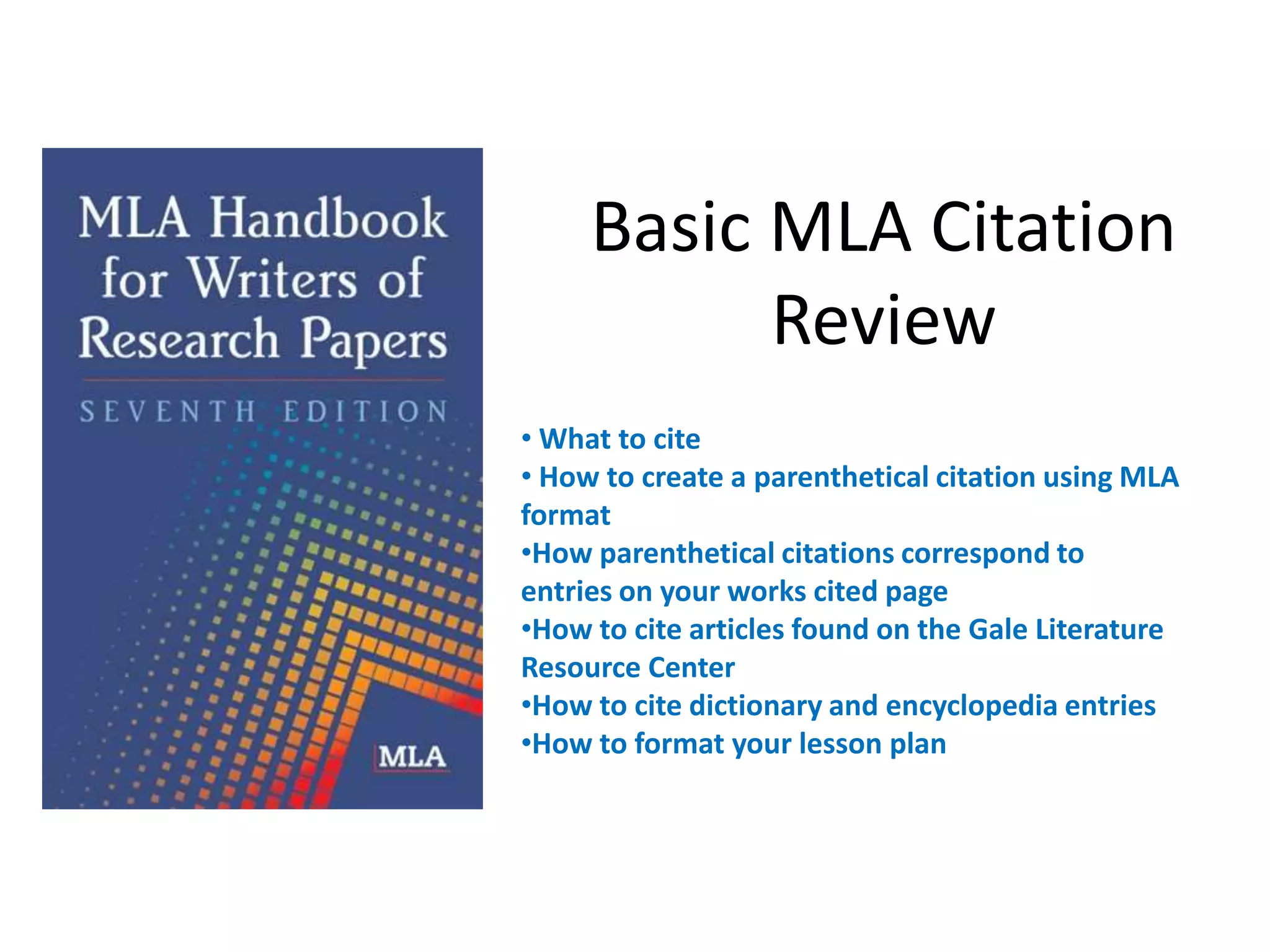 Basic mla citation review | PPT
