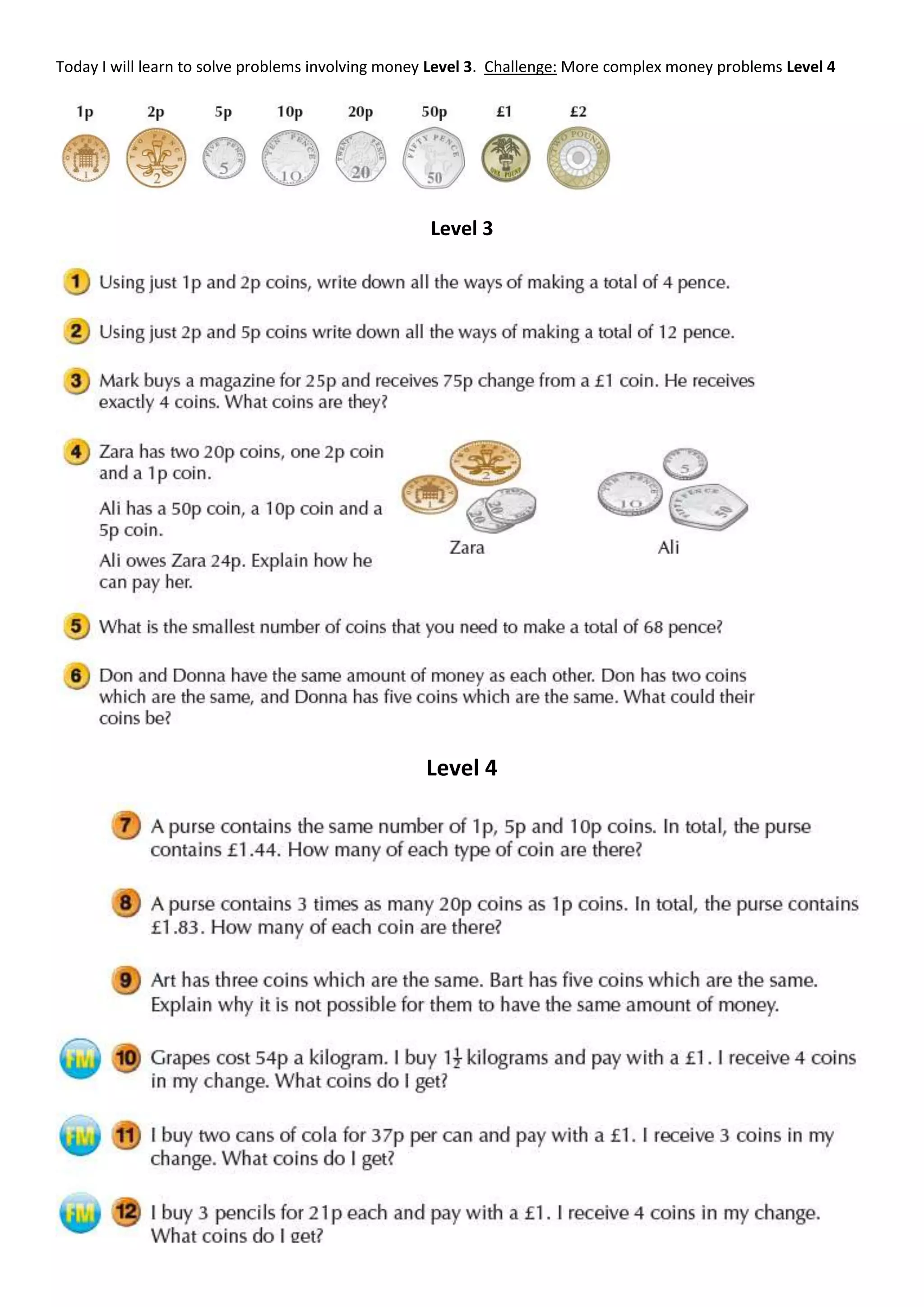 Basic money worksheet | DOCX