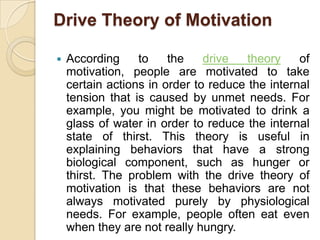 Basic motivation theories by: Raquel dela Cruz | PPTX