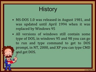 basic ms dos commands and theory in OSystem | PPT | Operating Systems | Computer Software and ...