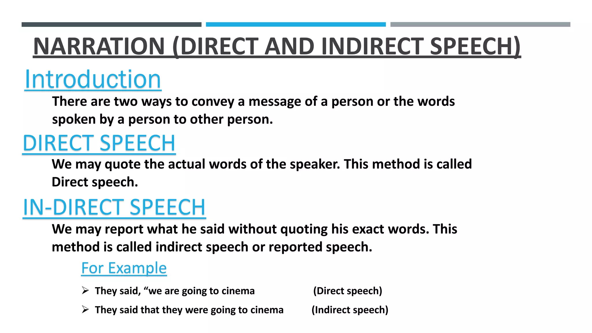 Basic Narration - (Direct and In-direct speech) | PDF