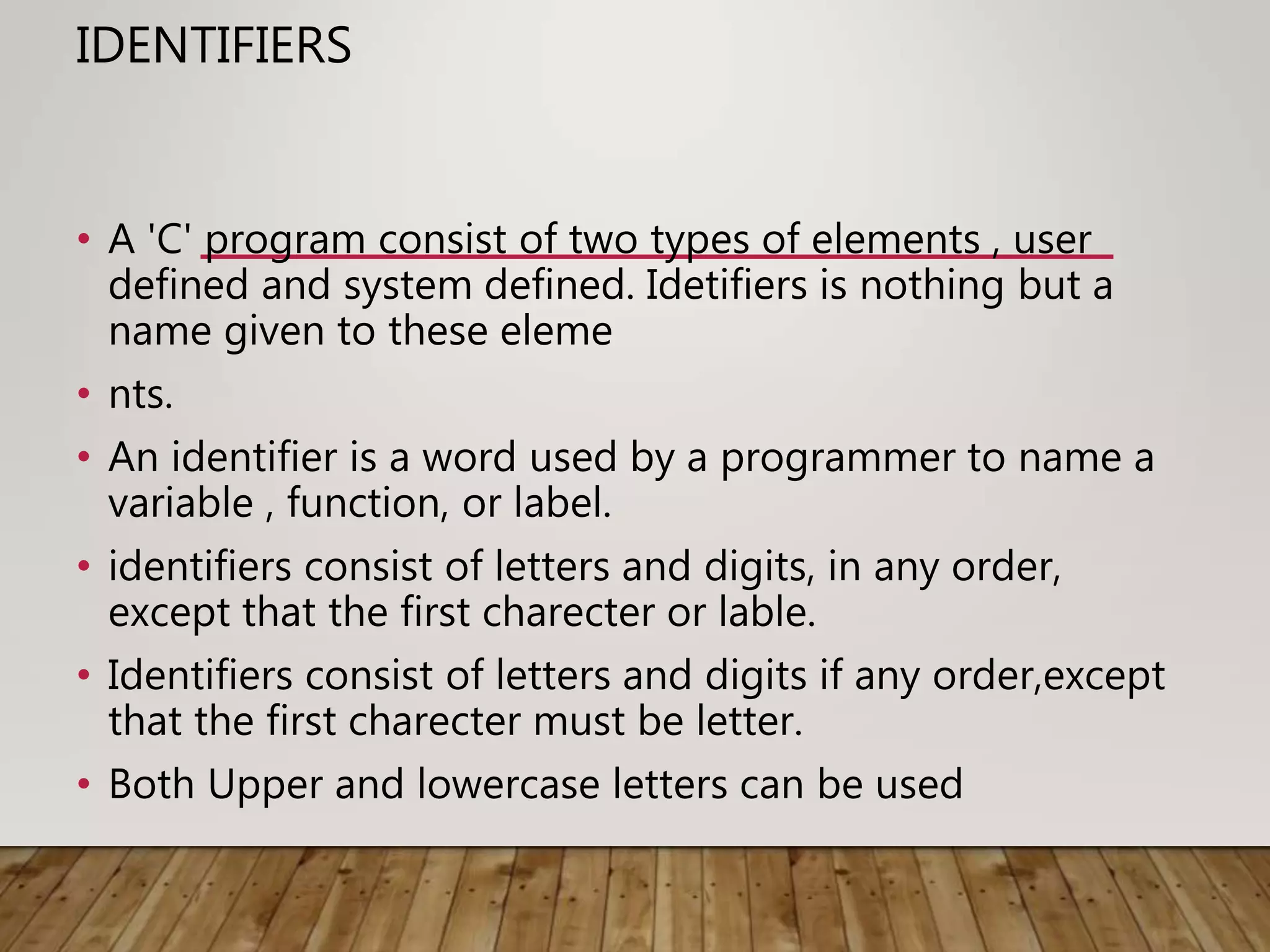 Basic of c language | PPT | Programming Languages | Computing