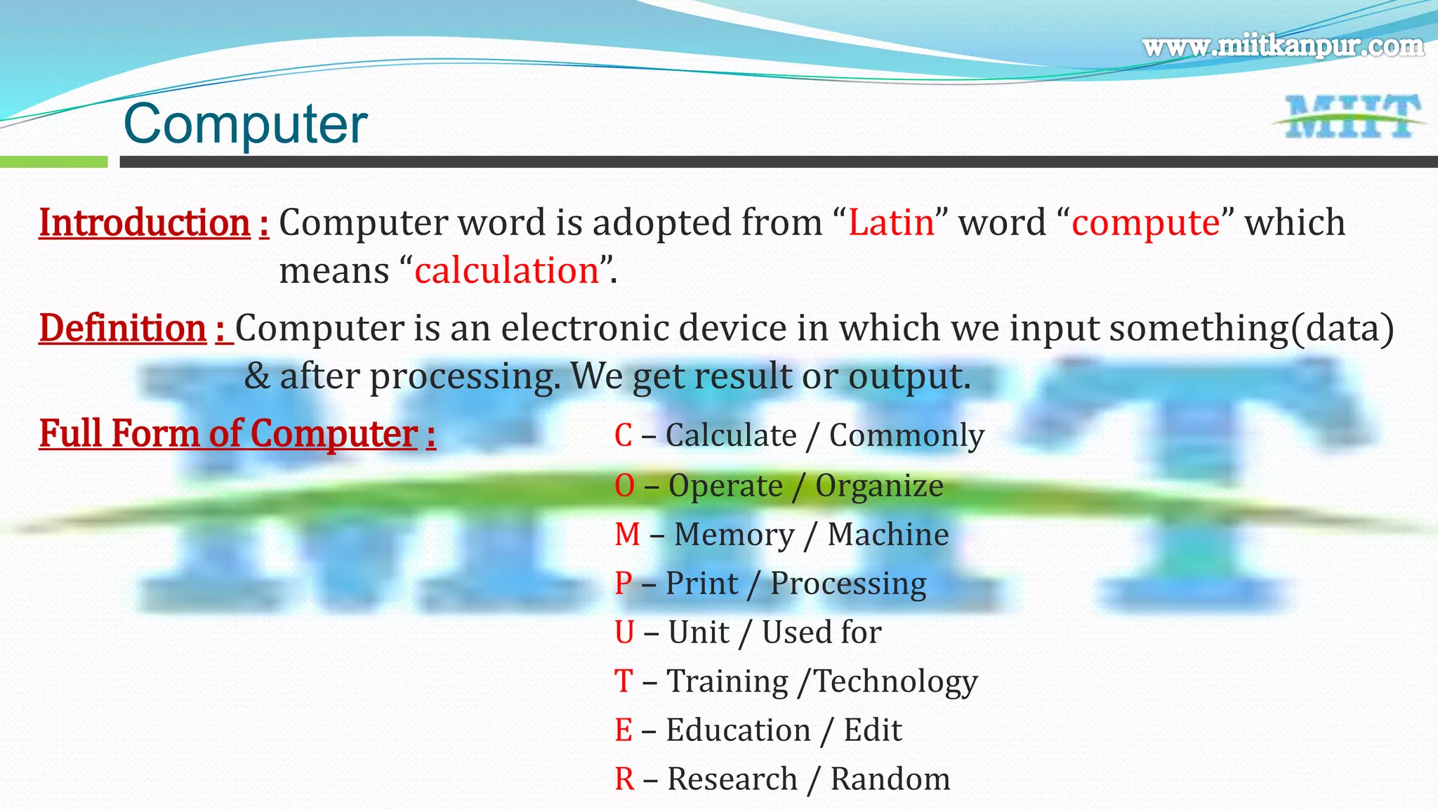 Basic of computer ( miit ) | PPT