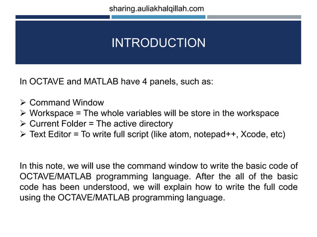 Basic Of Octave Matlab Programming Language Pptx Programming