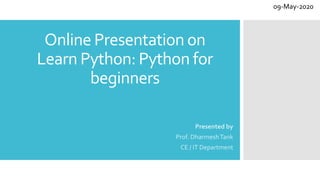 Basic of Python- Hands on Session | PPT
