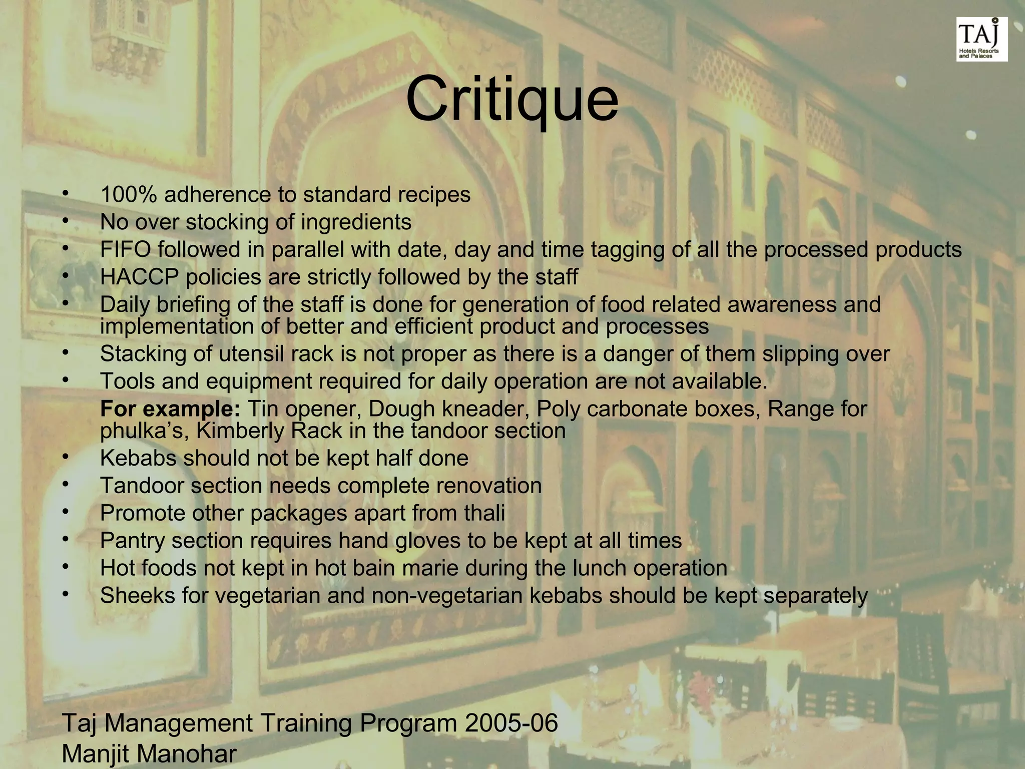 Basic operating procedure – haveli kitchen | PPT