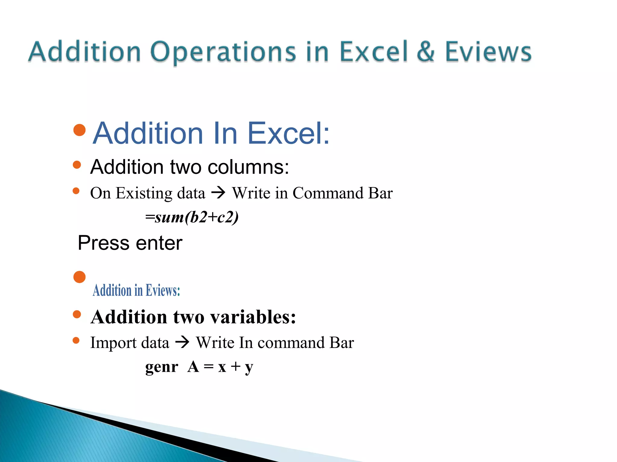 Basic Operation in Excel and Eviews | PPT