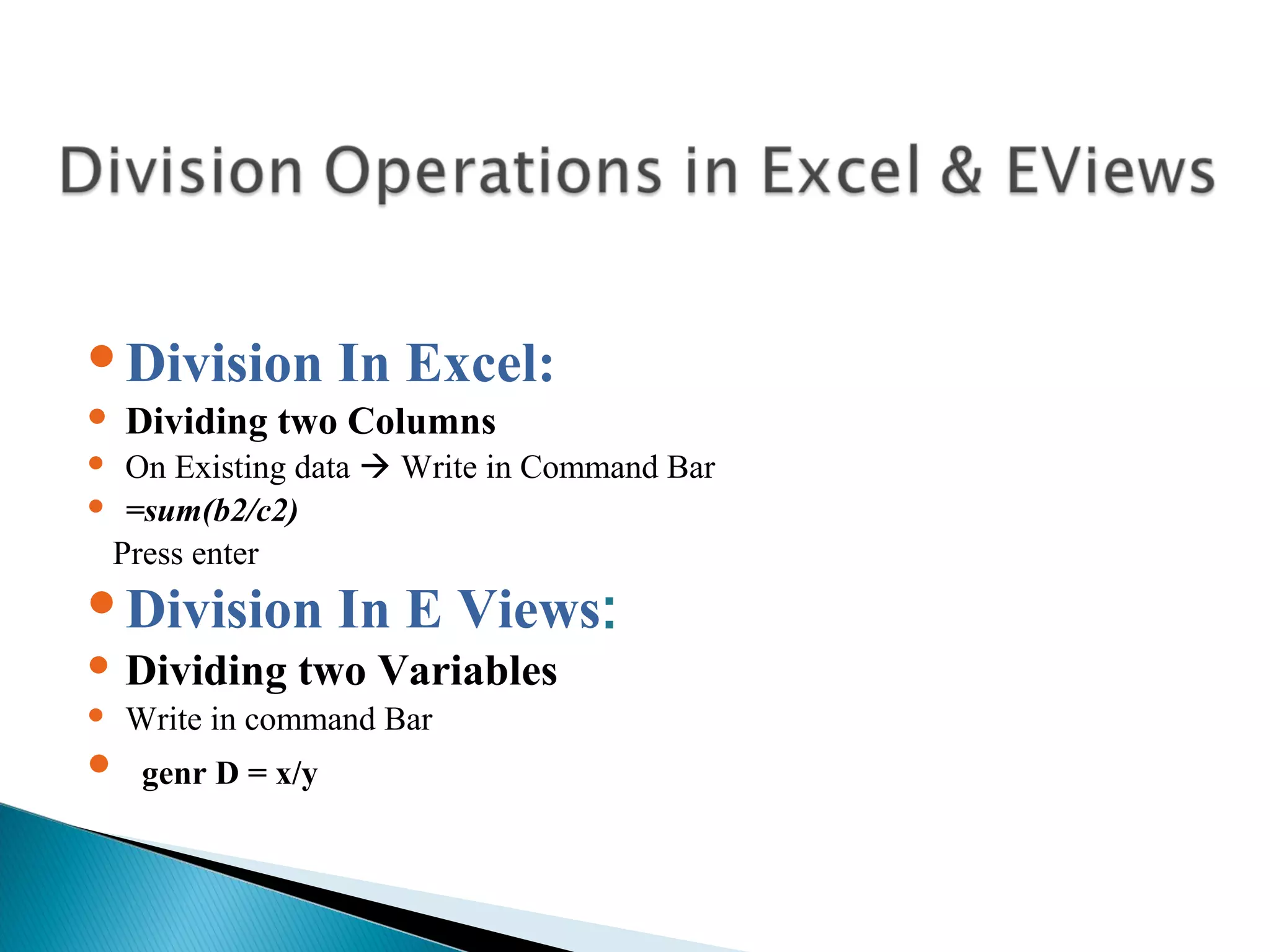 Basic Operation in Excel and Eviews | PPT