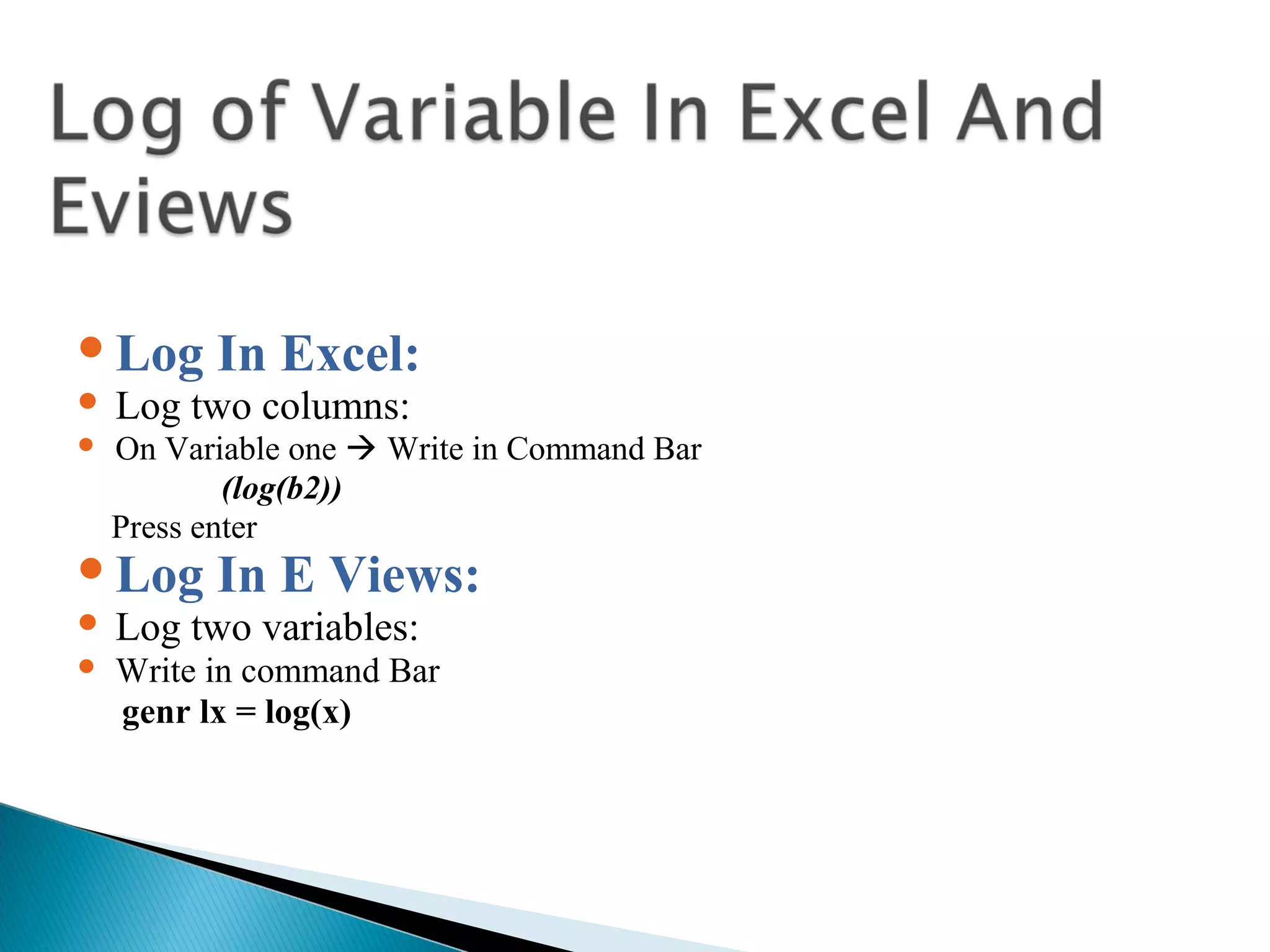 Basic Operation in Excel and Eviews | PPT