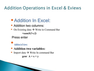 Basic Operation in Excel and Eviews | PPT