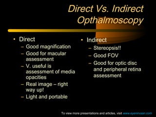 Basic opthalmoscopy findings - presentation at www.eyenirvaan.com
