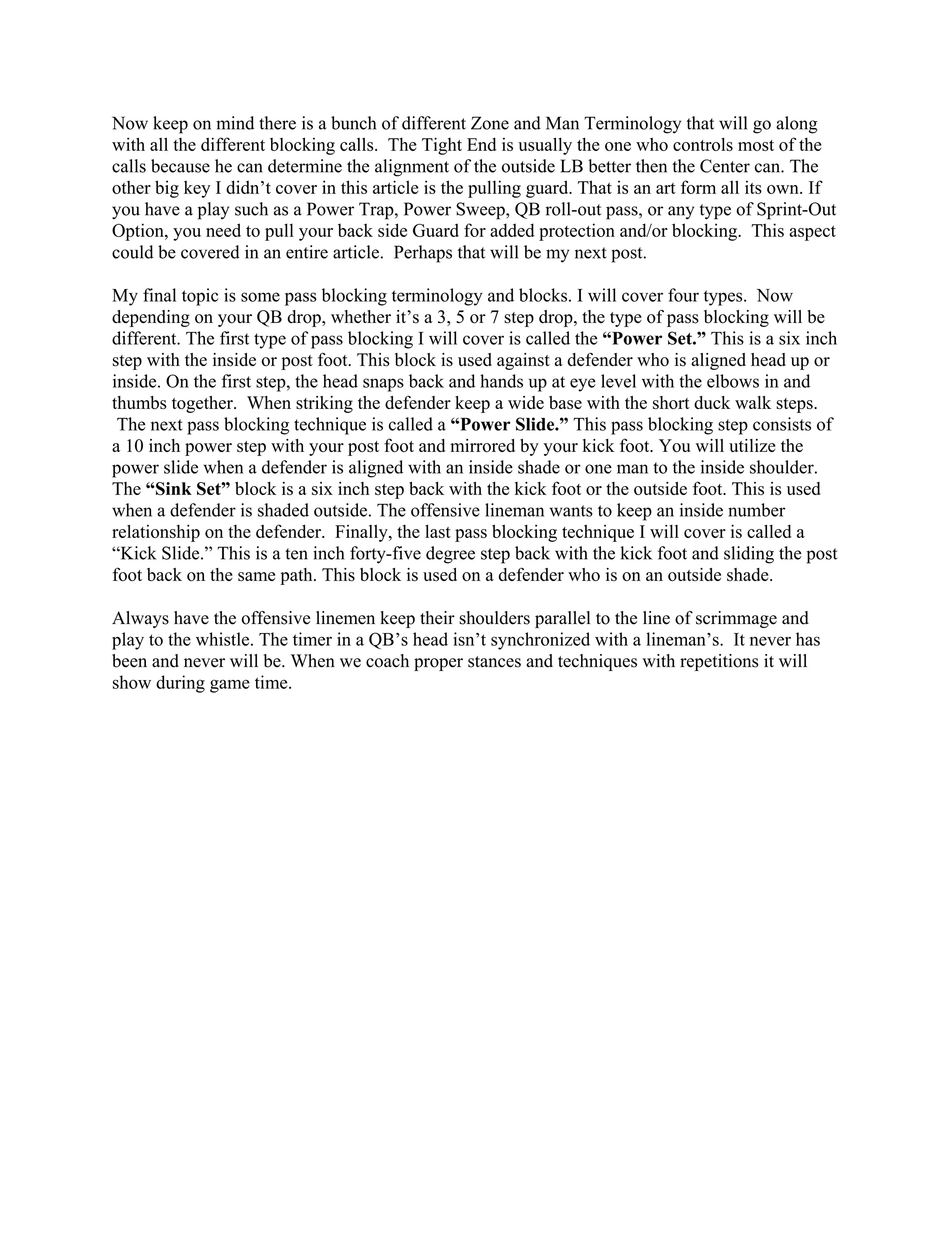 Basic pass blocking techniques and skills | PDF | College Football ...