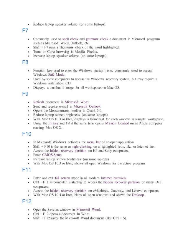 basic shortcut keys in computer | DOCX | Operating Systems | Computer ...