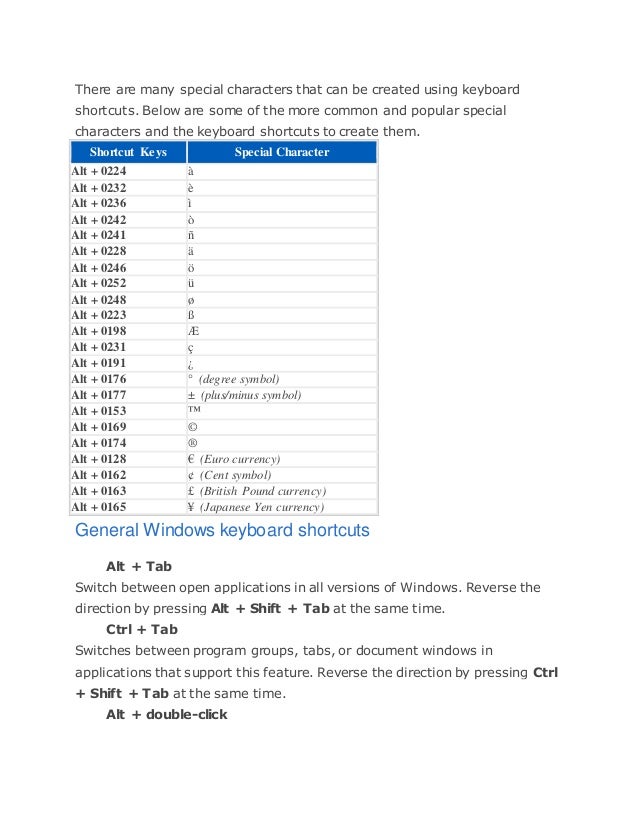 basic shortcut keys in computer